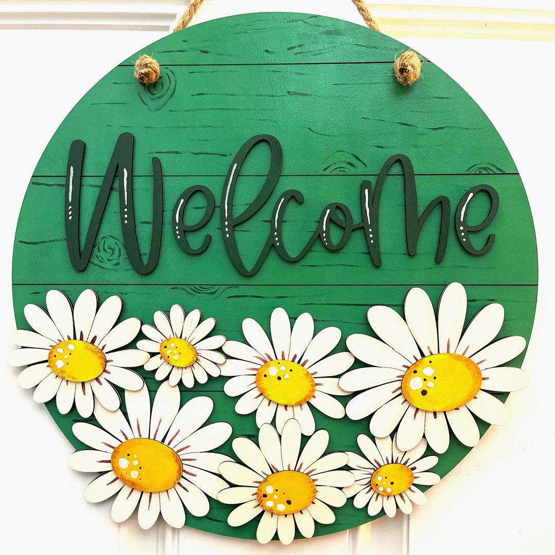 Daisy Welcome Sign: Hand-painted Wooden Door Hanger - Etsy