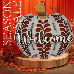 Welcome - Front Door Decor - Fall Pumpkin Door Hanger - Front Porch ...