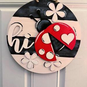 Hi Ladybug - Front Door Decor - Door Hanger - Front Porch Sign - Wall ...