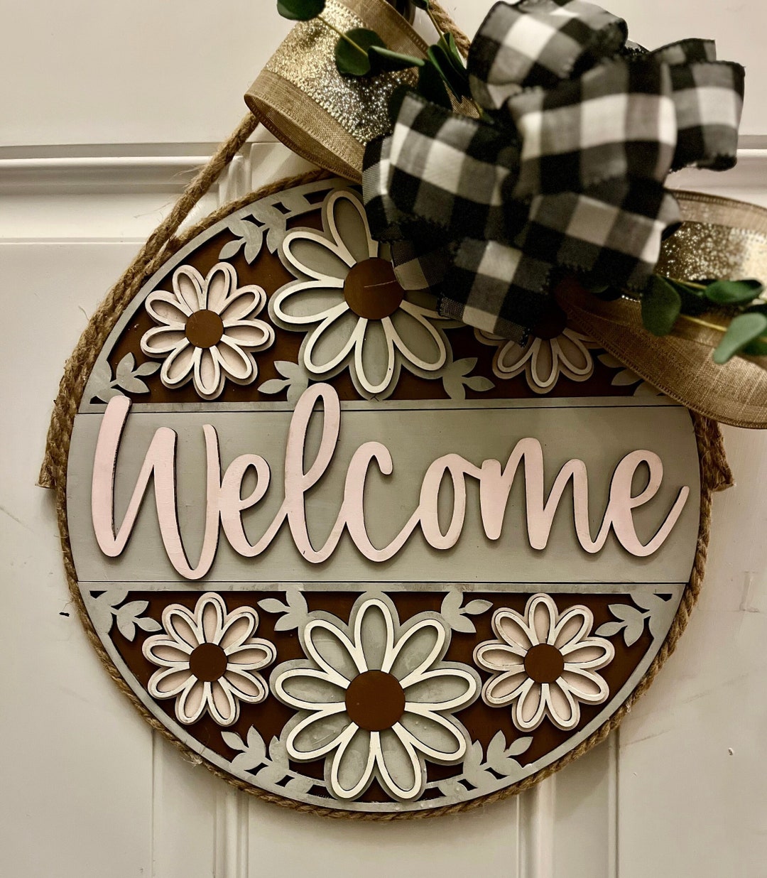 Welcome Front Door Decor Summer Daisy Door Hanger Front Porch Sign Wall ...