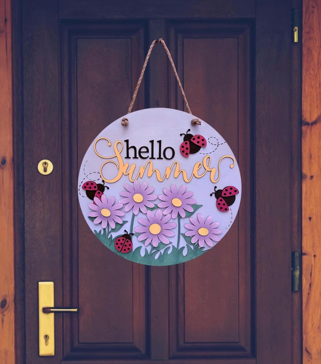 Hello Summer Door Hanger: Ladybug & Daisy Front Porch Decor - Etsy
