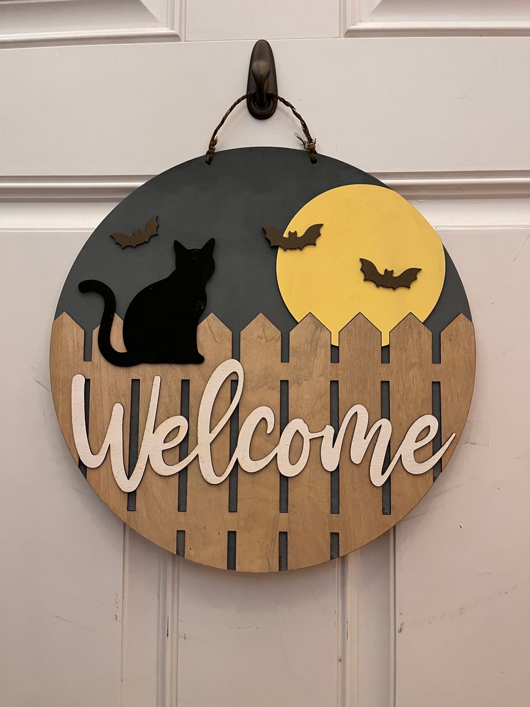 Black Cat Halloween Door Hanger: Spooky Welcome Sign - Etsy