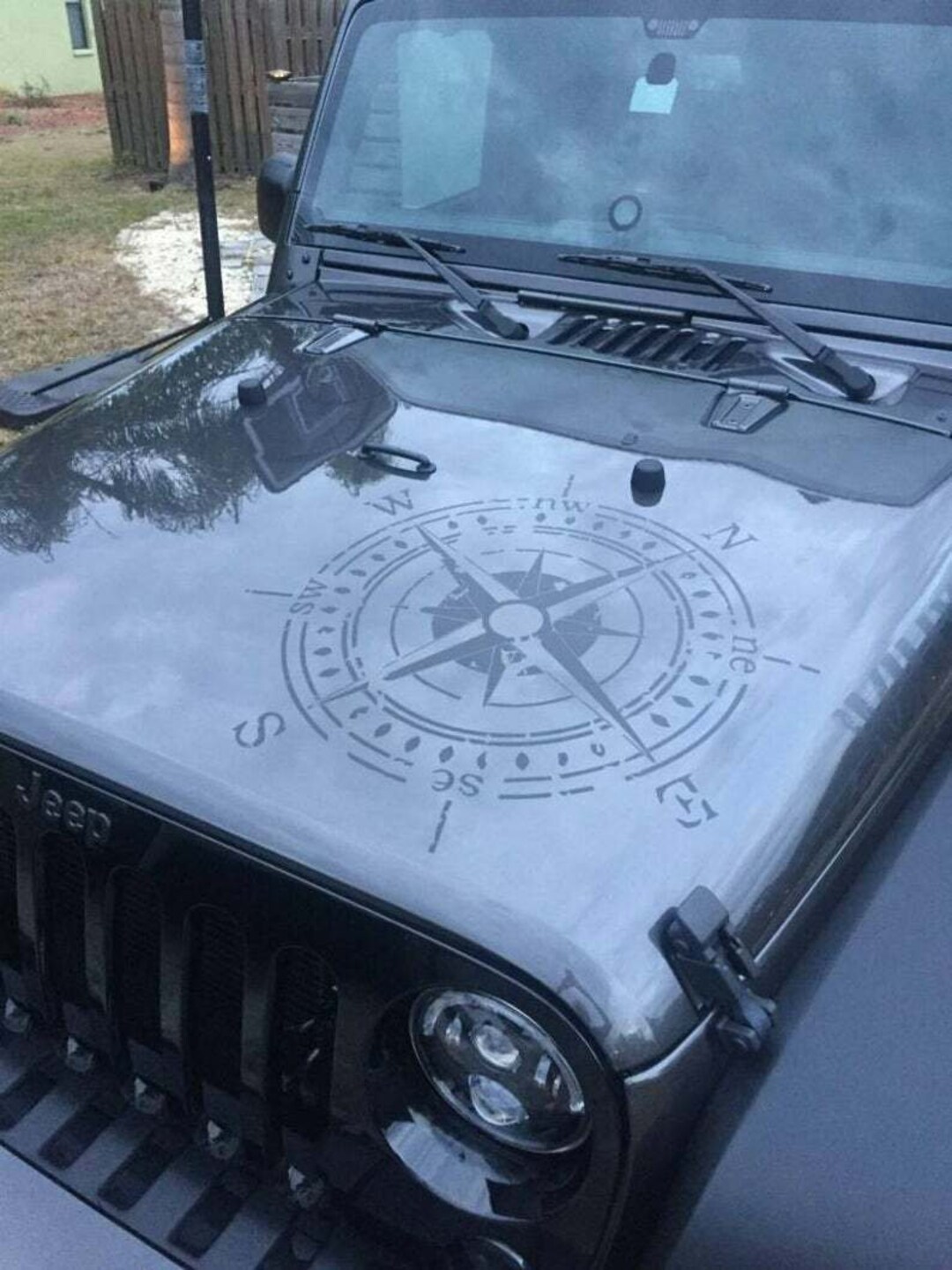 Vinyl Distressed Style Compass Hood Decal Window Decal Fits Jeep ...