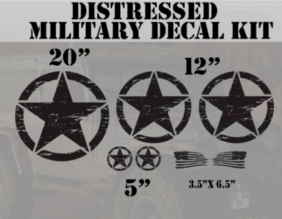 Vinyl Distressed Style Military Star Hood 7 Decal Kit Window Decal Fits ...