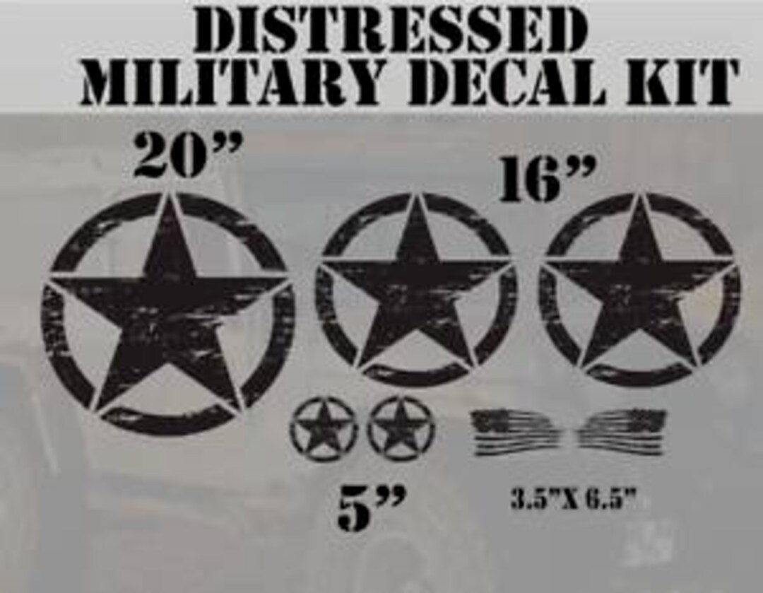 Vinyl Distressed Style Military Star Hood 7 Decal Kit Window Decal Fits ...