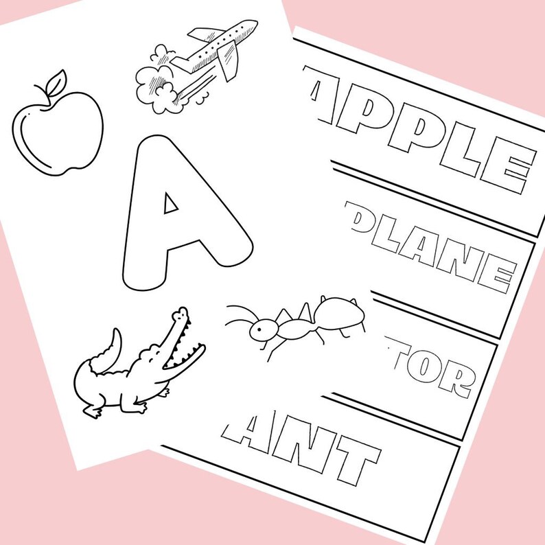 52 Printable Alphabet Coloring Pages With Word Cards for Kids PDF - Etsy