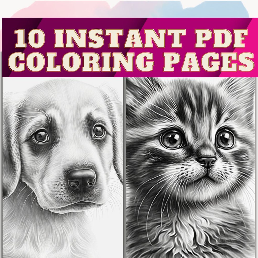 Cute Animals Grayscale Coloring Sheets Printable PDF AI Generated - Etsy