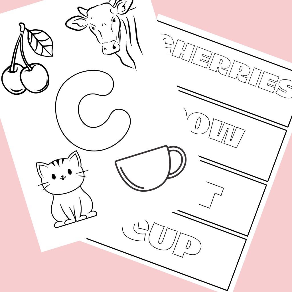 52 Printable Alphabet Coloring Pages With Word Cards for Kids PDF - Etsy
