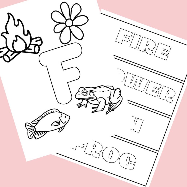 52 Printable Alphabet Coloring Pages With Word Cards for Kids PDF - Etsy