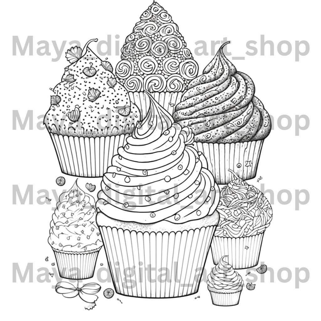 Ice Cream, Cake and Fruit Coloring Pages Instant Downlod Tasty Food US ...