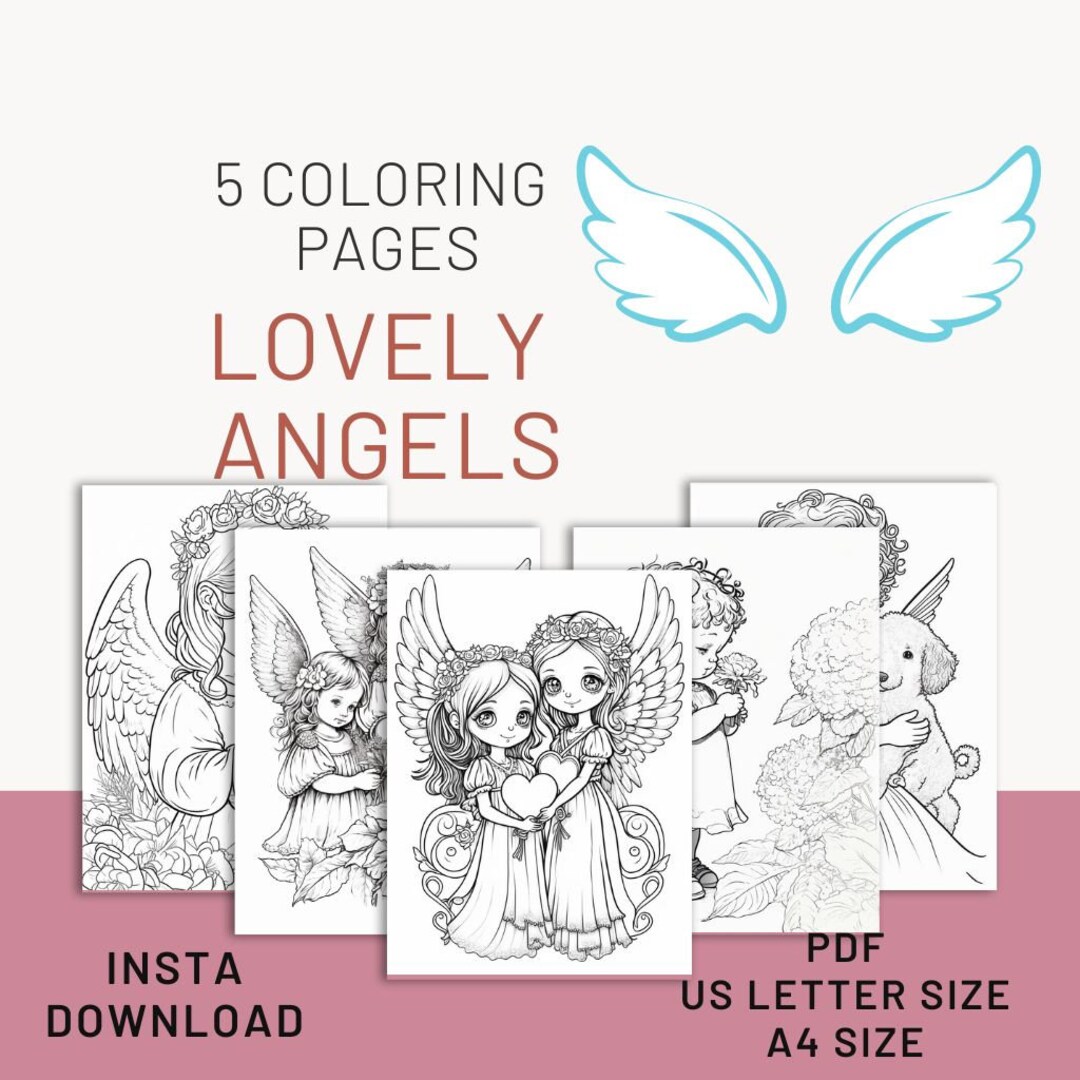 Lovely Angels Coloring Book, Printabel PDF and JPG, AI Generated Images ...