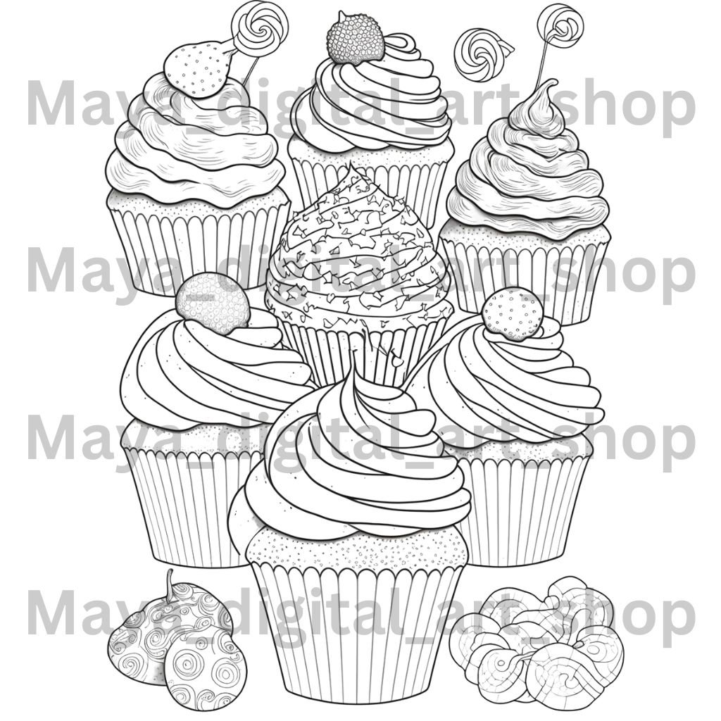 Ice Cream, Cake and Fruit Coloring Pages Instant Downlod Tasty Food US ...