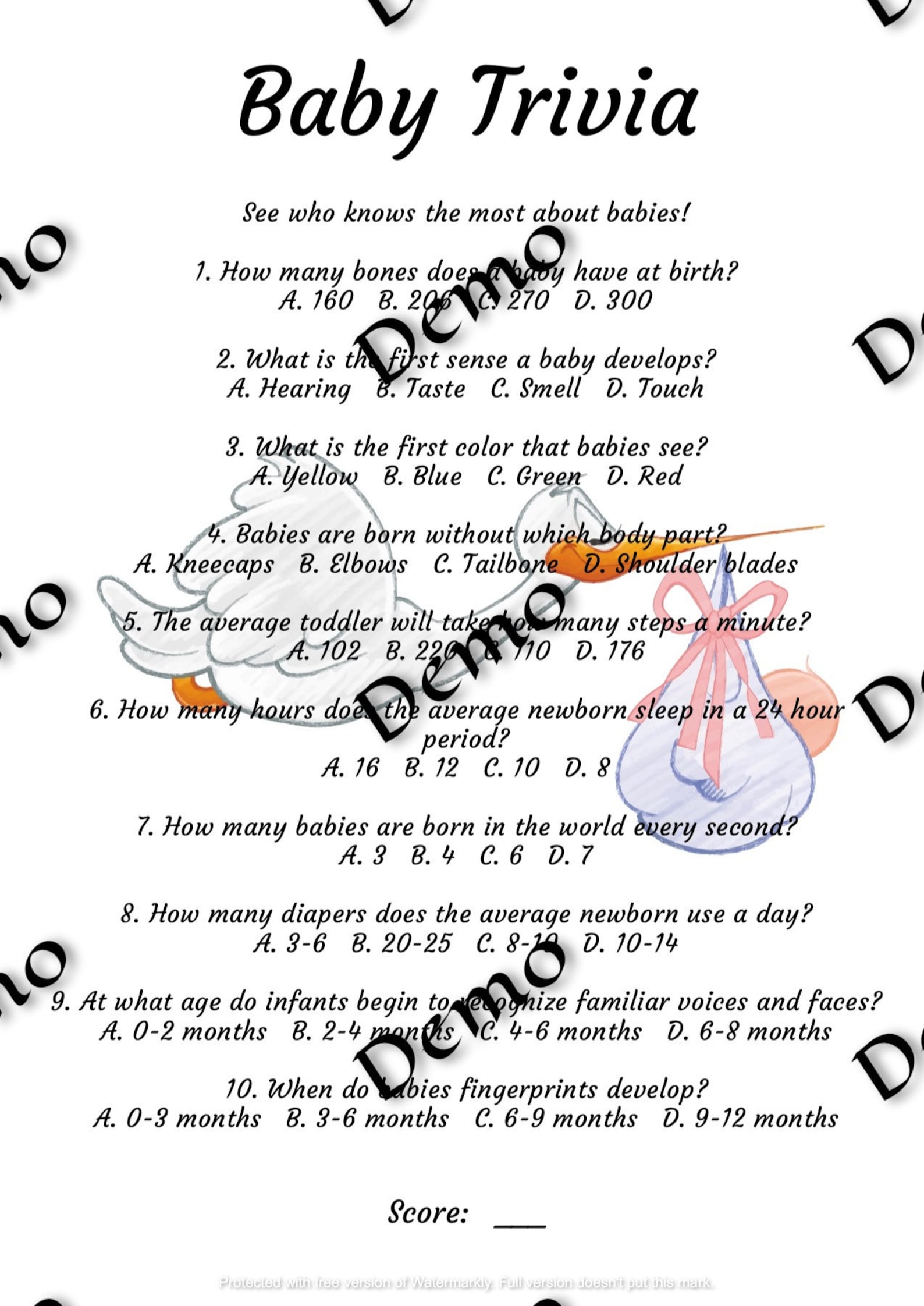 Baby Trivia Game - Baby Shower Game - Baby Shower - Instant Download ...