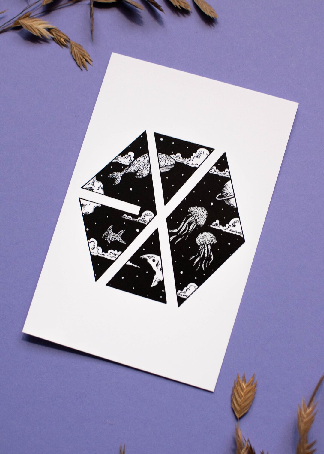 EXO Symbol Postcard | EXO Inspired Logo Black and White Ink Drawing ...