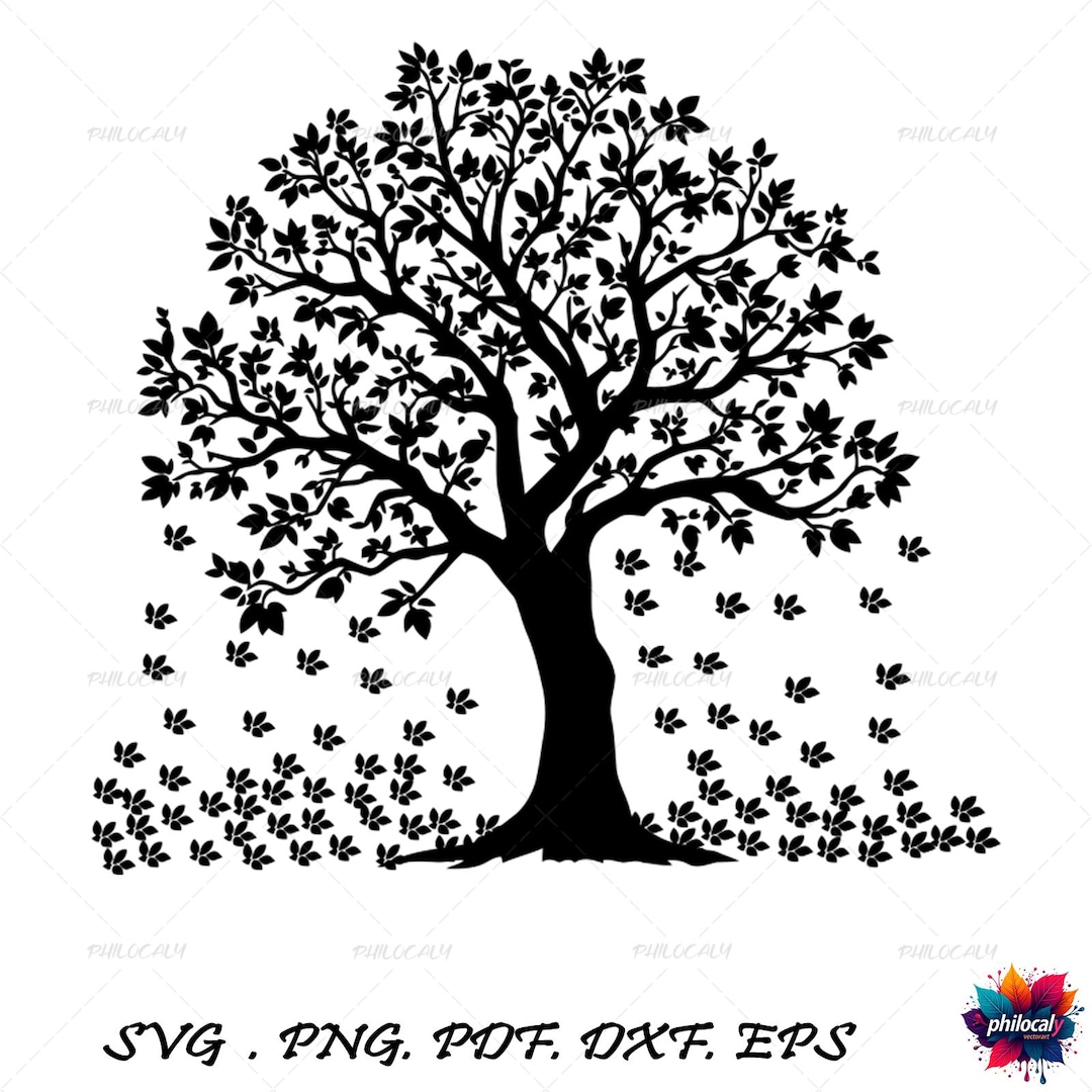 Falling Leaves Tree SVG Bundle, Silhouette Tree Cut Files, Nature Tree ...