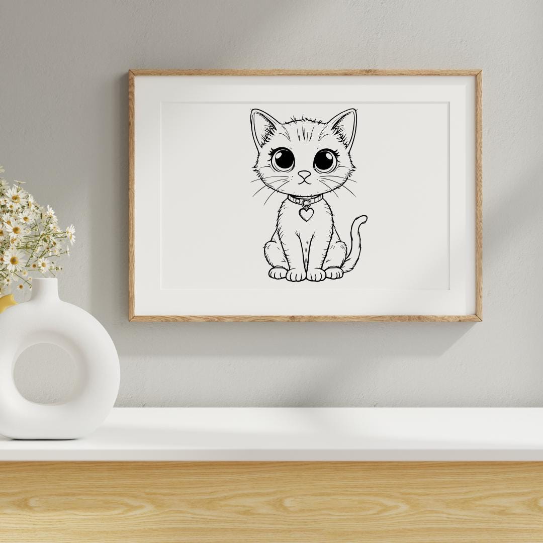 Cute Cat Coloring Pages SVG Set, Kitten Line Art, Animal Outline ...