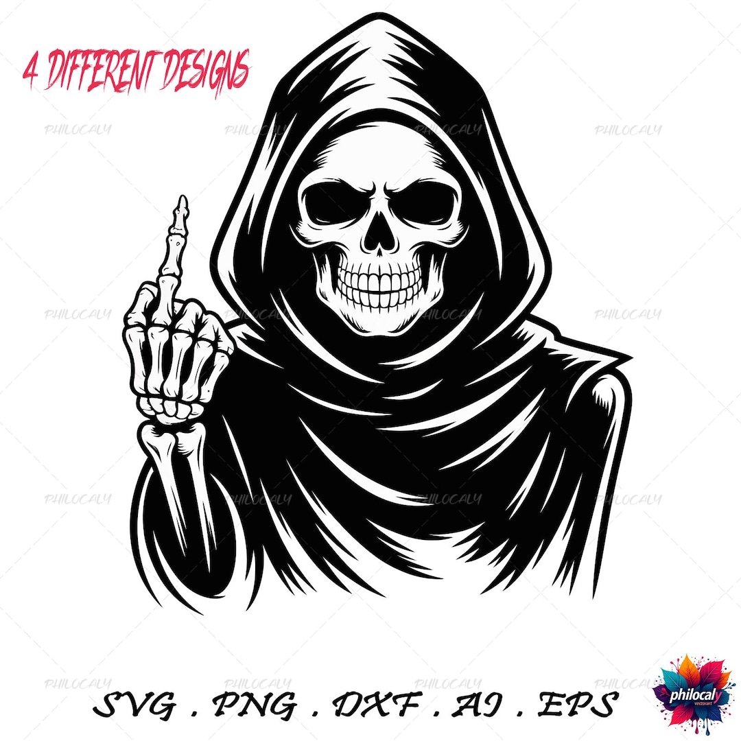Middle Finger Skull SVG Bundle, Rude Grim Reaper Cut Files, Funny ...