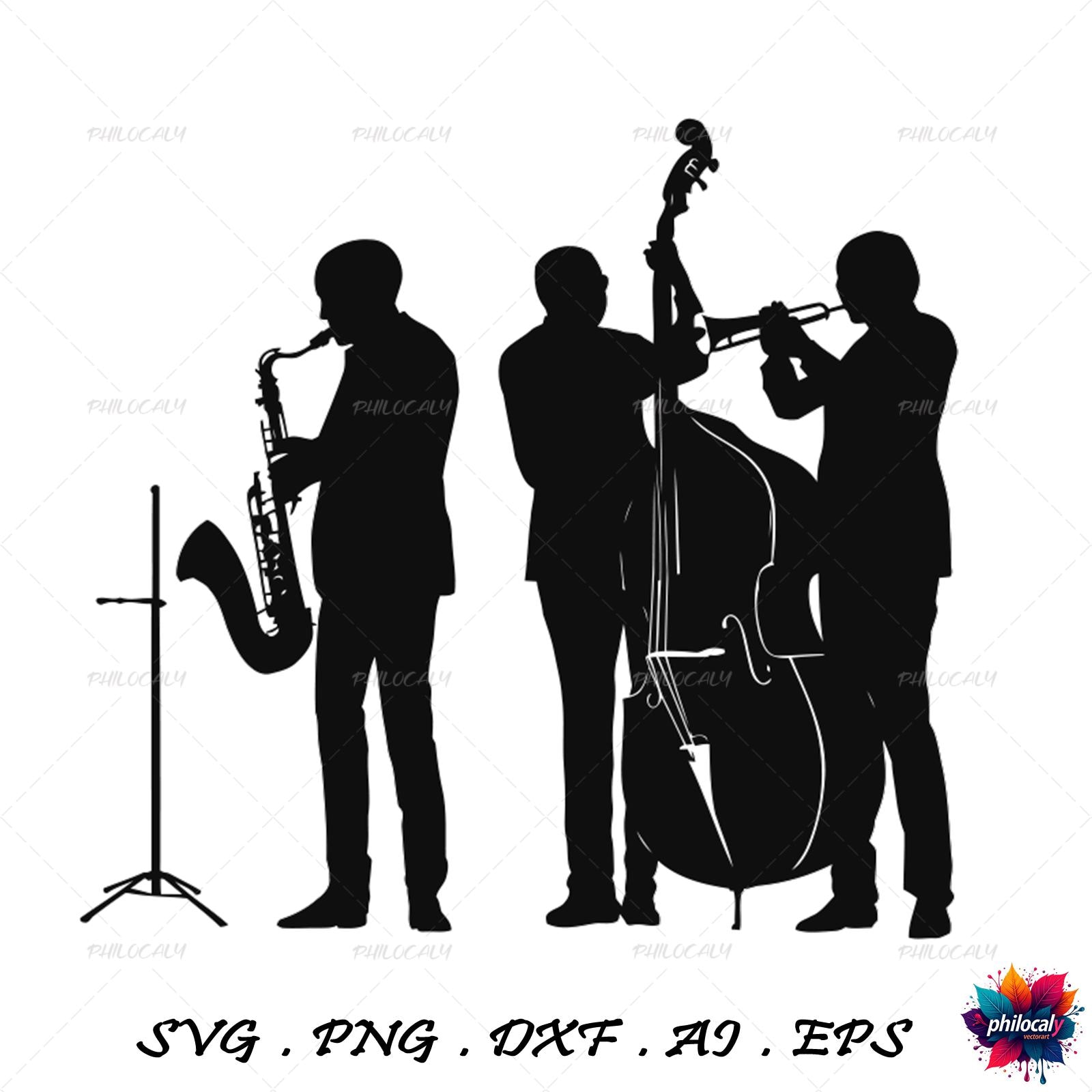 Jazz Band Silhouette SVG, Saxophone Trumpet Bass SVG, Music Clipart ...