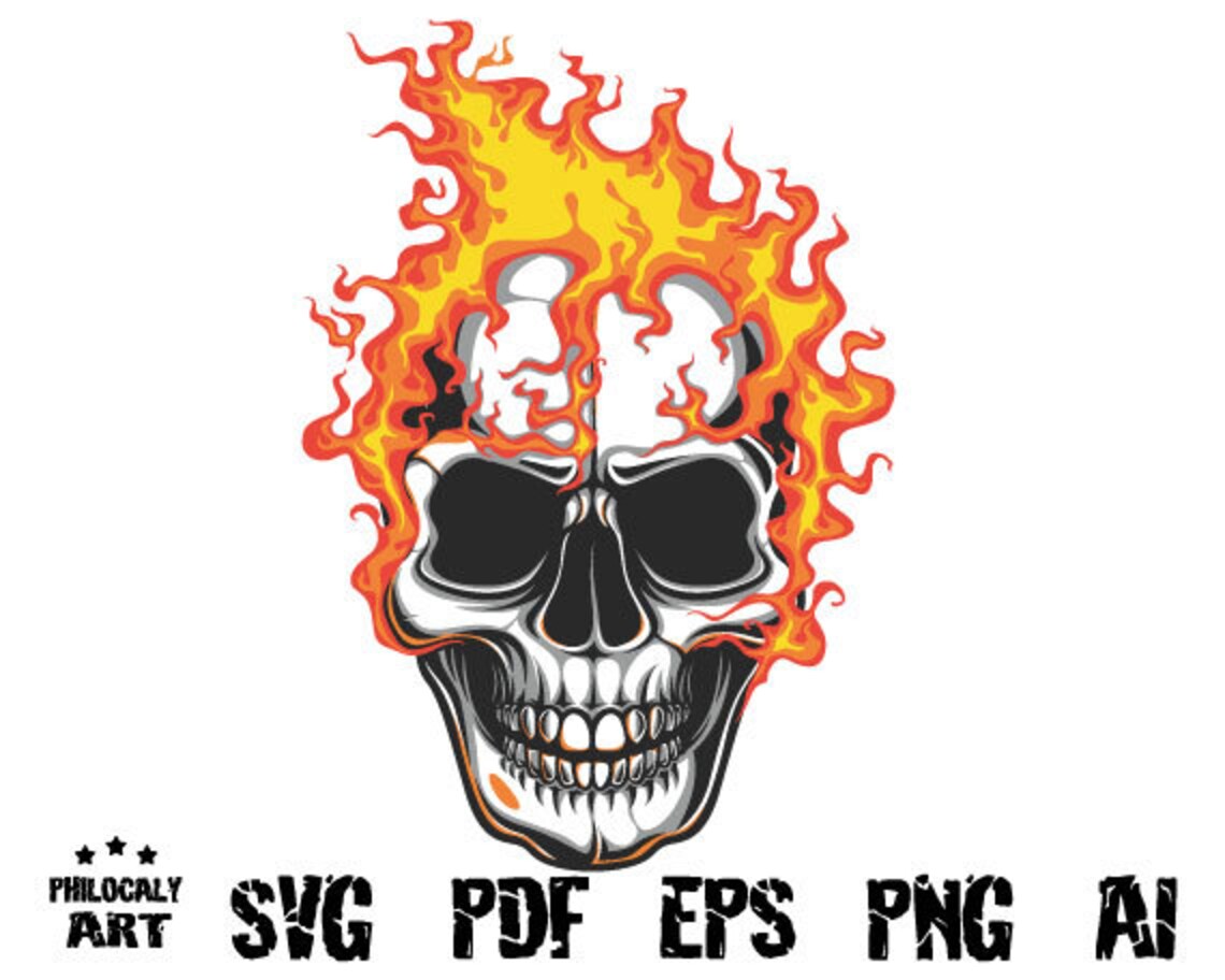 Skull Svg, Skull Grafic on Fire Flame Svg, Skull Clipart, Skull Png ...