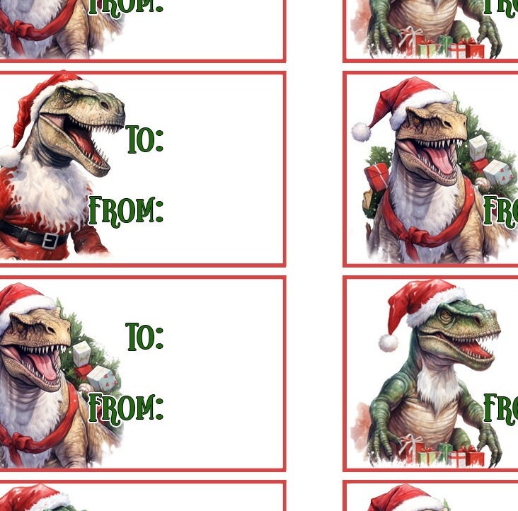 T-rex Printable Gift Tags, Dinosaur, Christmas Gifts, Downloadable ...