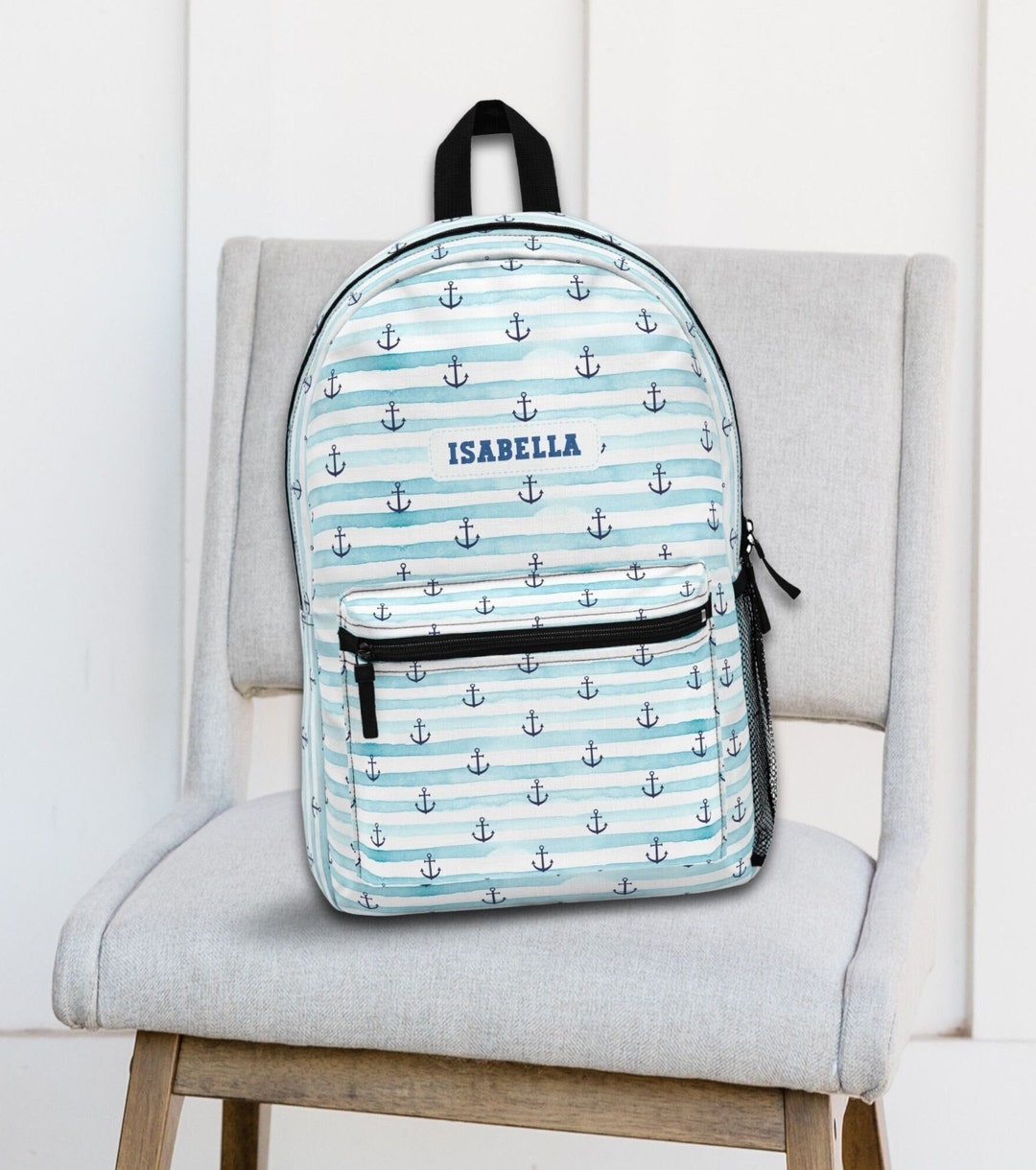 Personalized Anchor Pattern Backpack, Personalized Book Bag, Turquoise ...