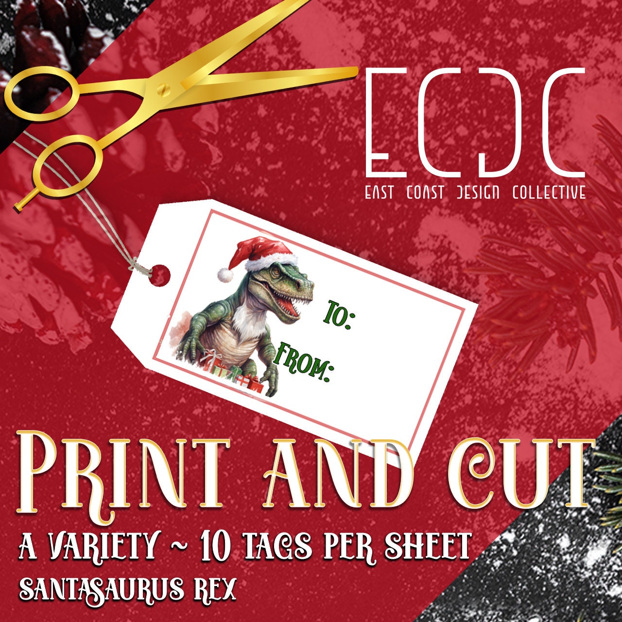 T-rex Printable Gift Tags, Dinosaur, Christmas Gifts, Downloadable ...