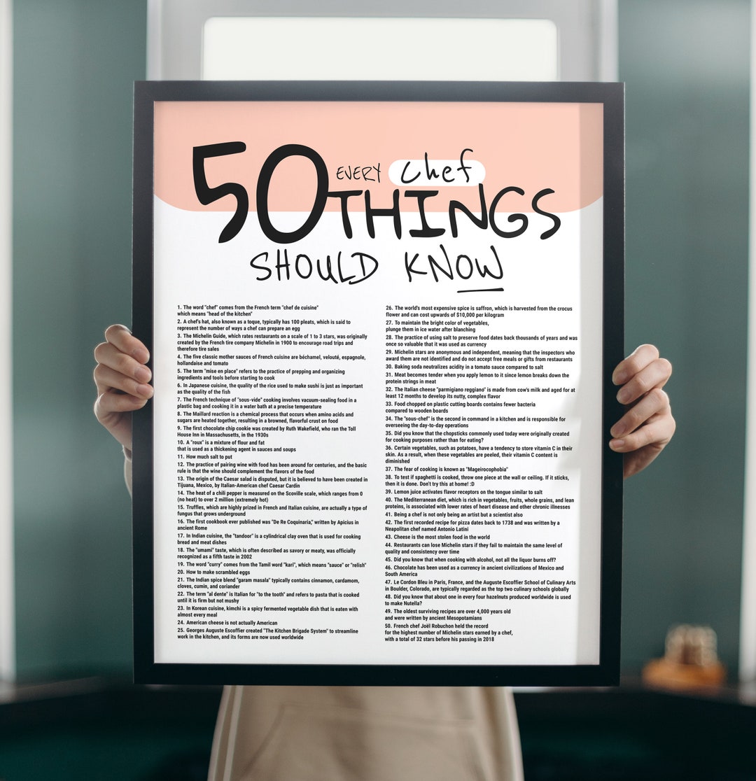 Gift for Culinary Lovers Facts Gift for Chef Cooking Poster Kitchen ...