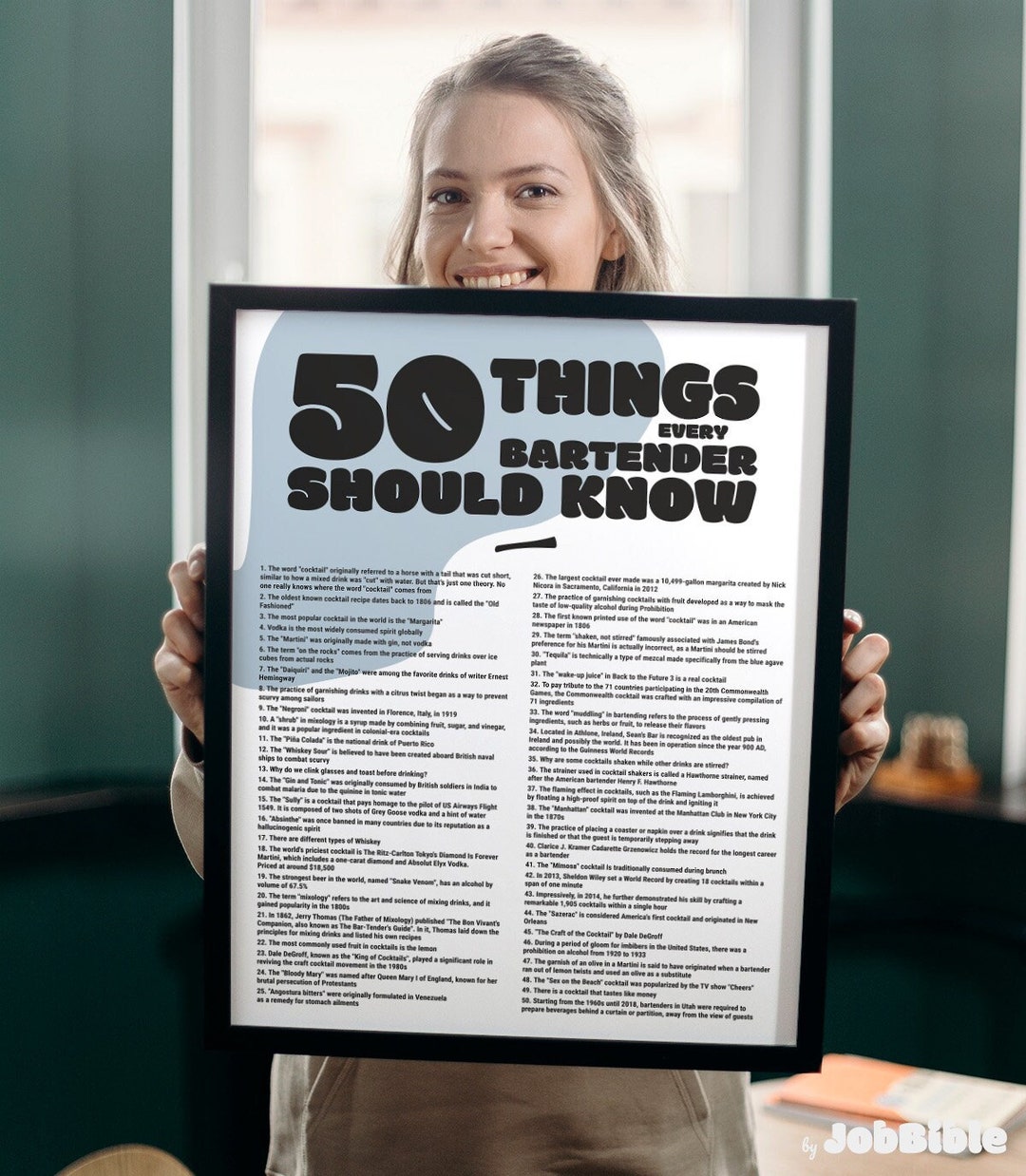 Bartender Gift: 50 Cocktail Facts Poster, Bar Decor - Etsy