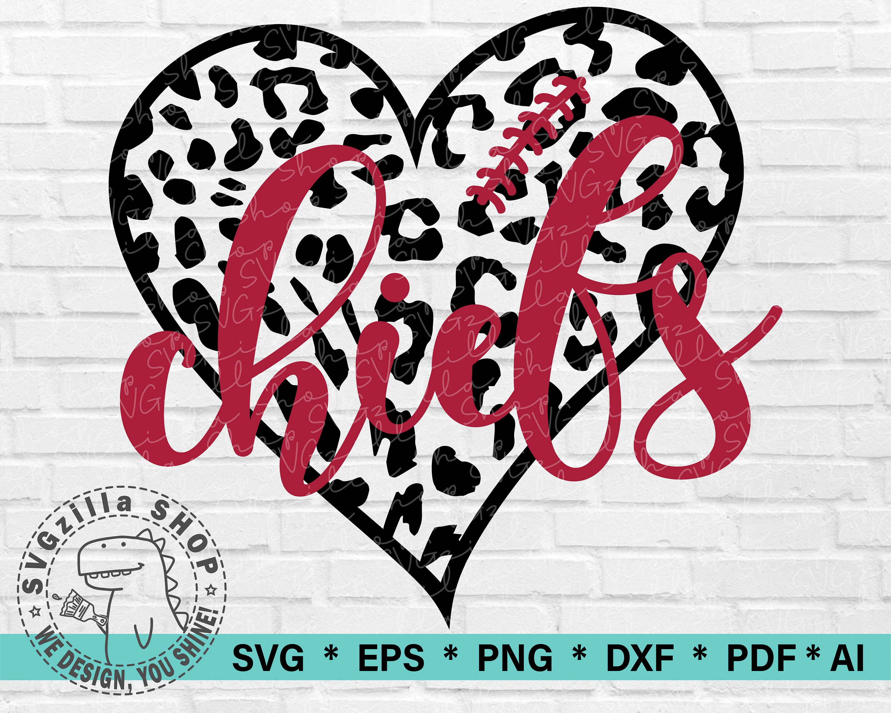 Chiefs Leopard Heart SVG Chiefs Mascot SVG, Football Cut File for T ...