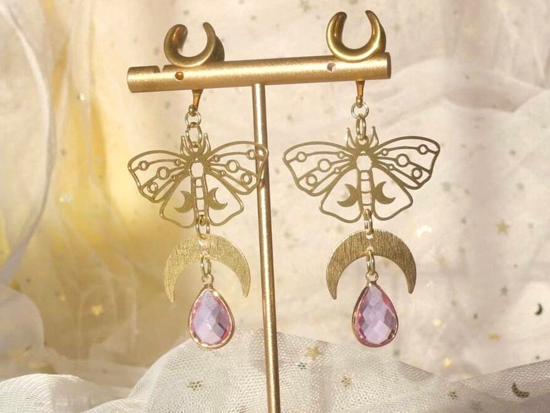 4g-25mm Gorgeous Gold Lunar Moth Lilac Dangle Plugs - Etsy