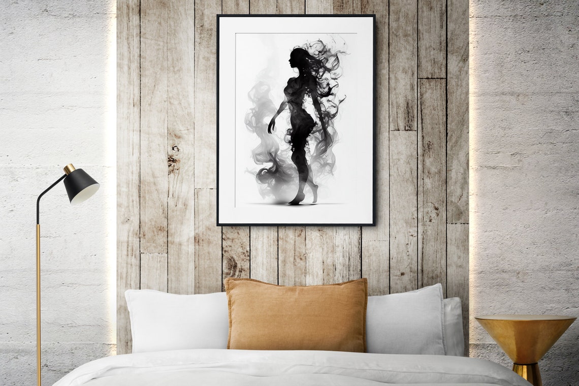 Abstract Female Body Digital Print, Black and White Silhouette ...