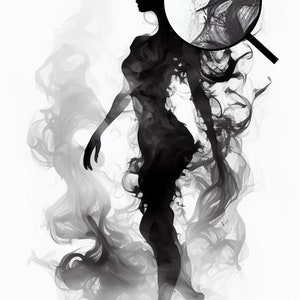 Abstract Female Body Digital Print, Black and White Silhouette ...