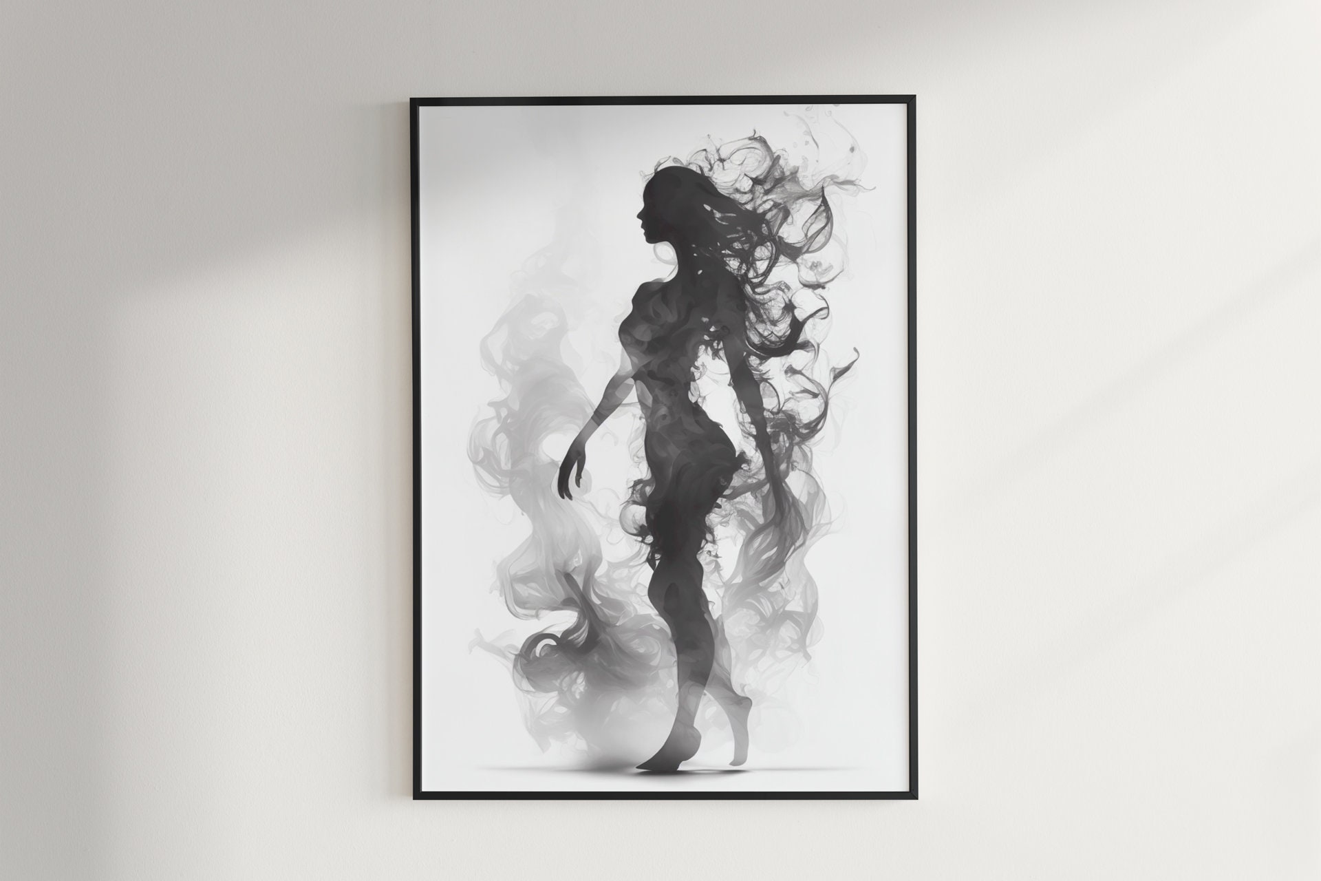 Abstract Female Body Digital Print, Black and White Silhouette ...