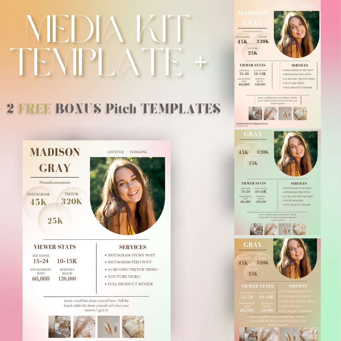 1 Page Media Kit Canva Template| Influencer Social Media Kit ...
