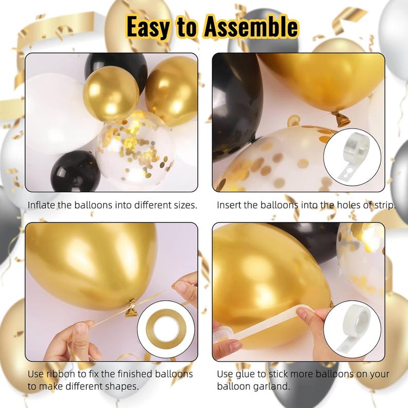 140 Pcs Metallic Black and Gold Party Balloon Kit for Boho Wedding ...