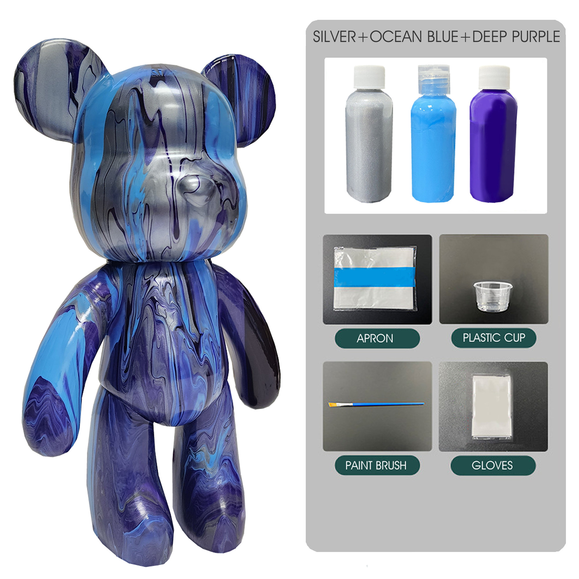 Pour Over Acrylic Fluid Paint Bear Kit Easy 9 DIY Create Customize Art ...