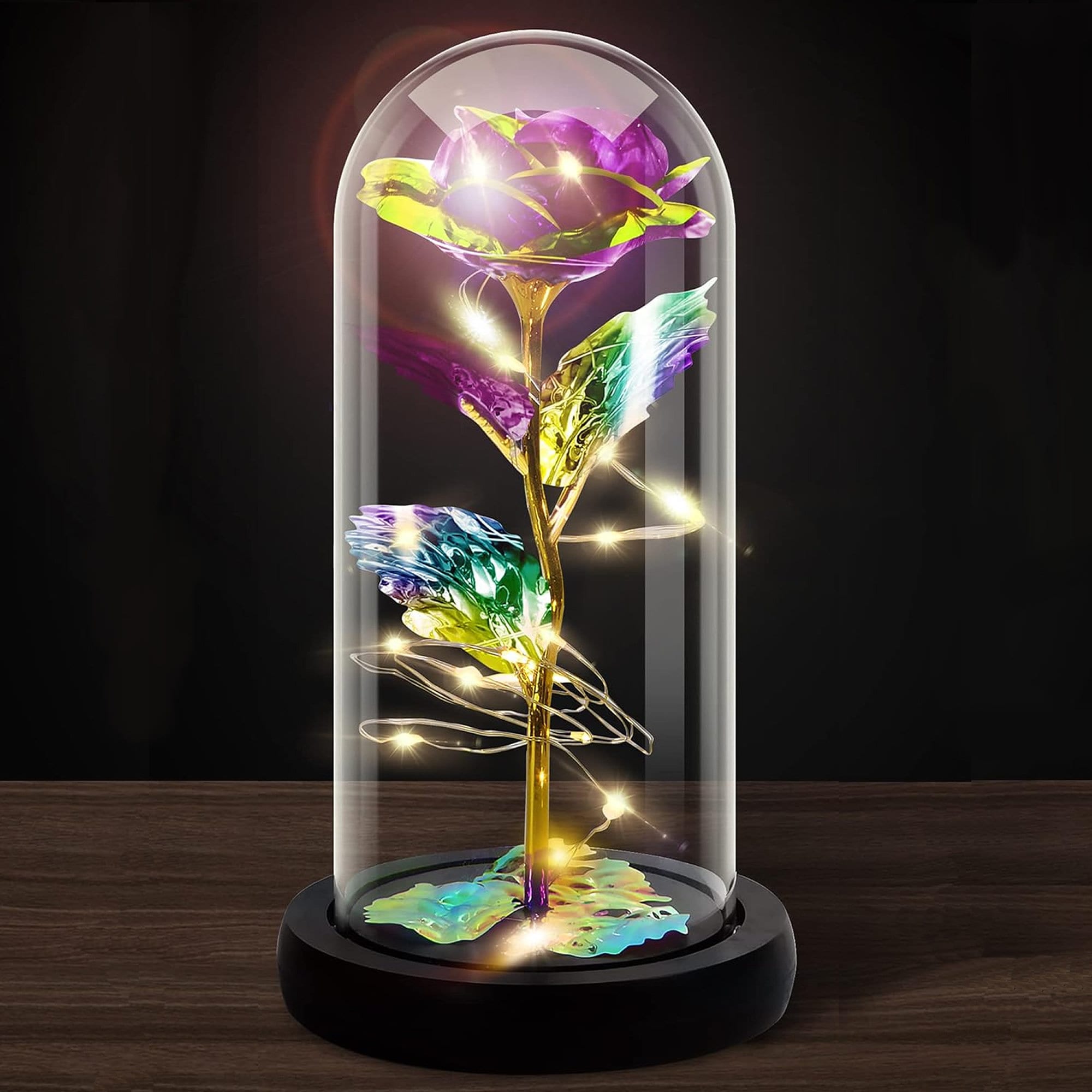 LED Light Eternal Glass Rose in Glass Dome Flower Forever Rose Gift for ...