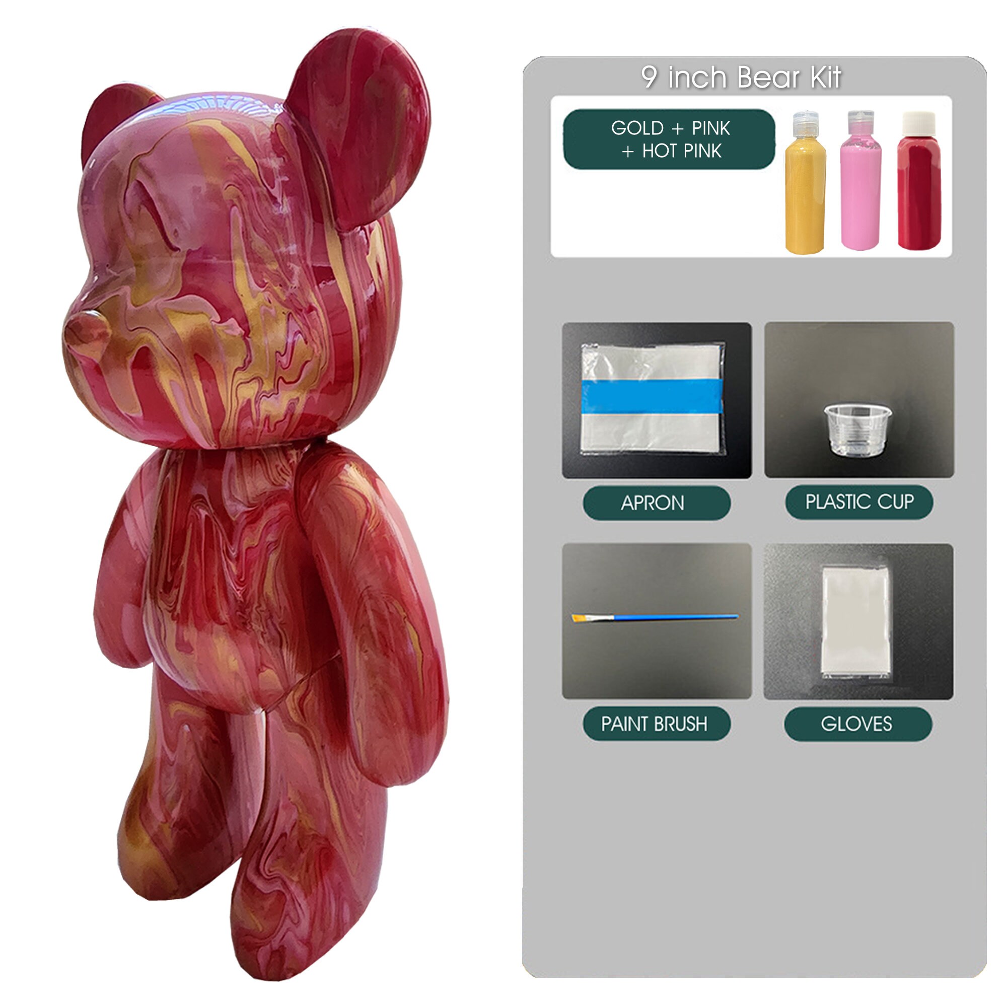 Pour Over Acrylic Fluid Paint Bear Kit Easy 9 DIY Create Customize Art ...