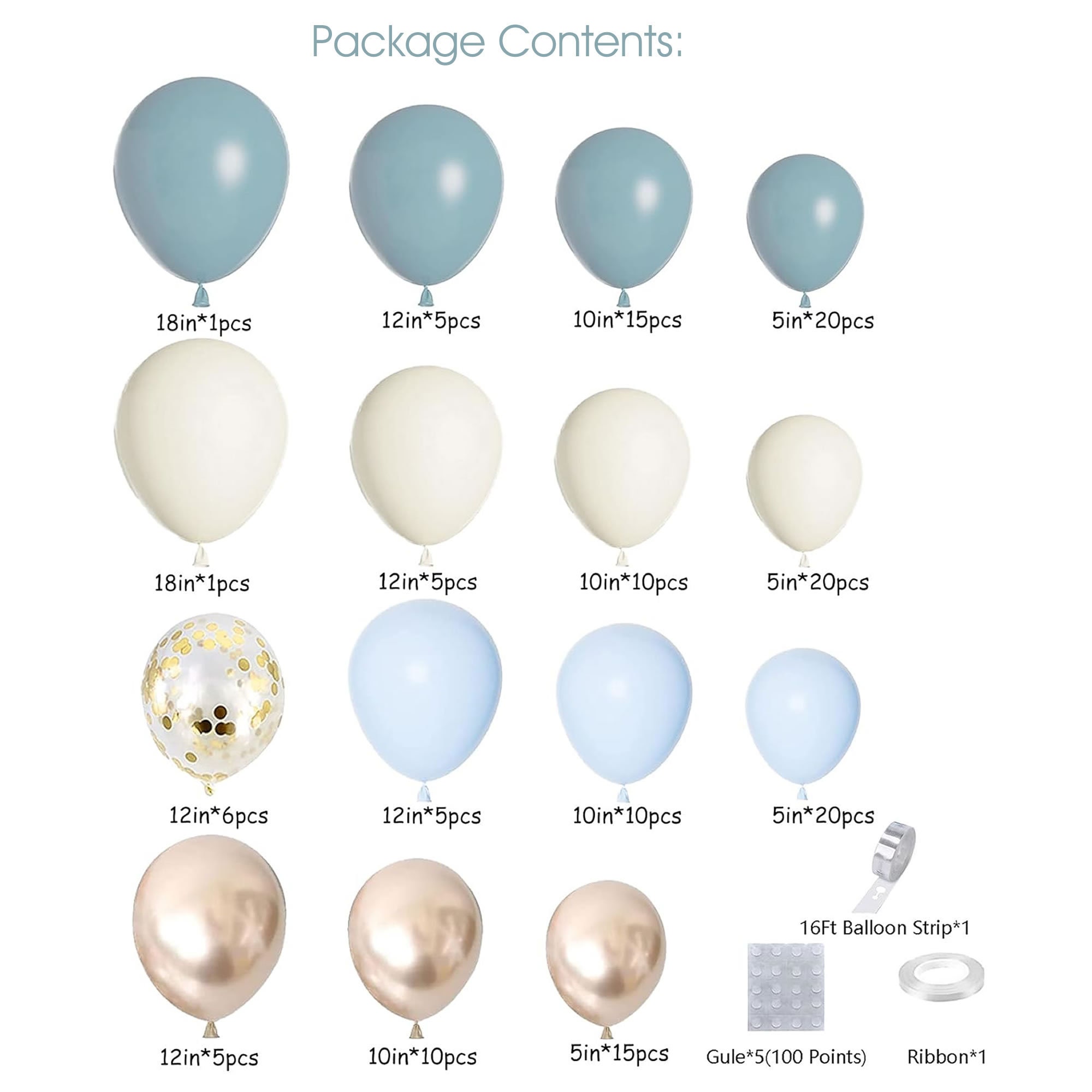 151pcs Blue White Metallic Gold Party Balloon Garland Arch Kit for Boho ...