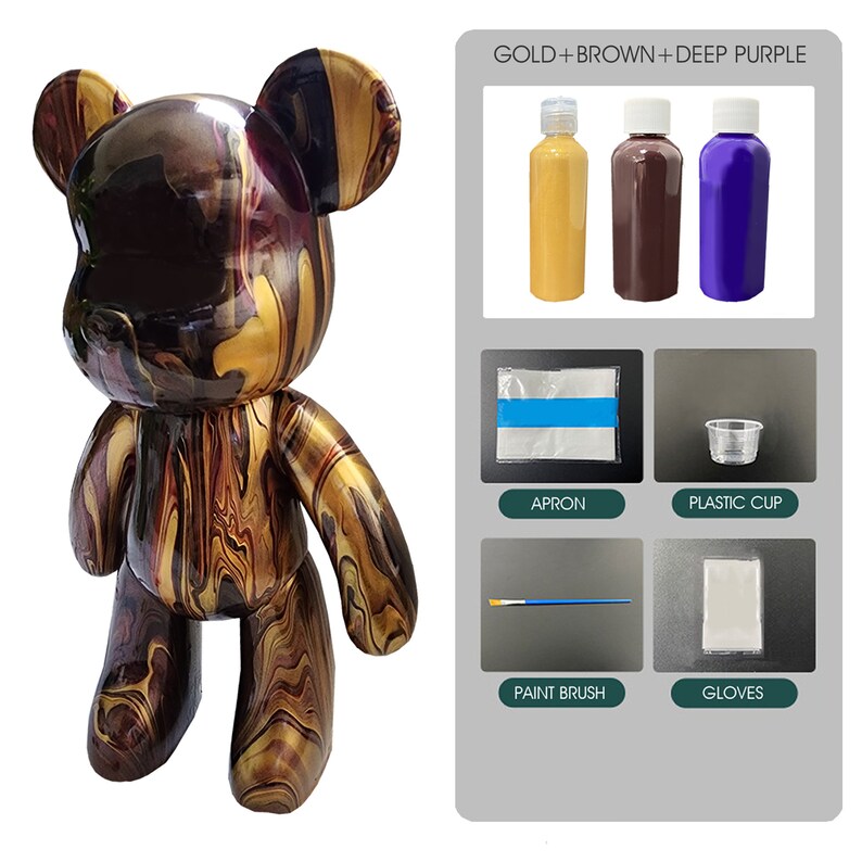 7" Pour Over Acrylic Fluid Paint Bear Kit Easy DIY Create Customize Art ...