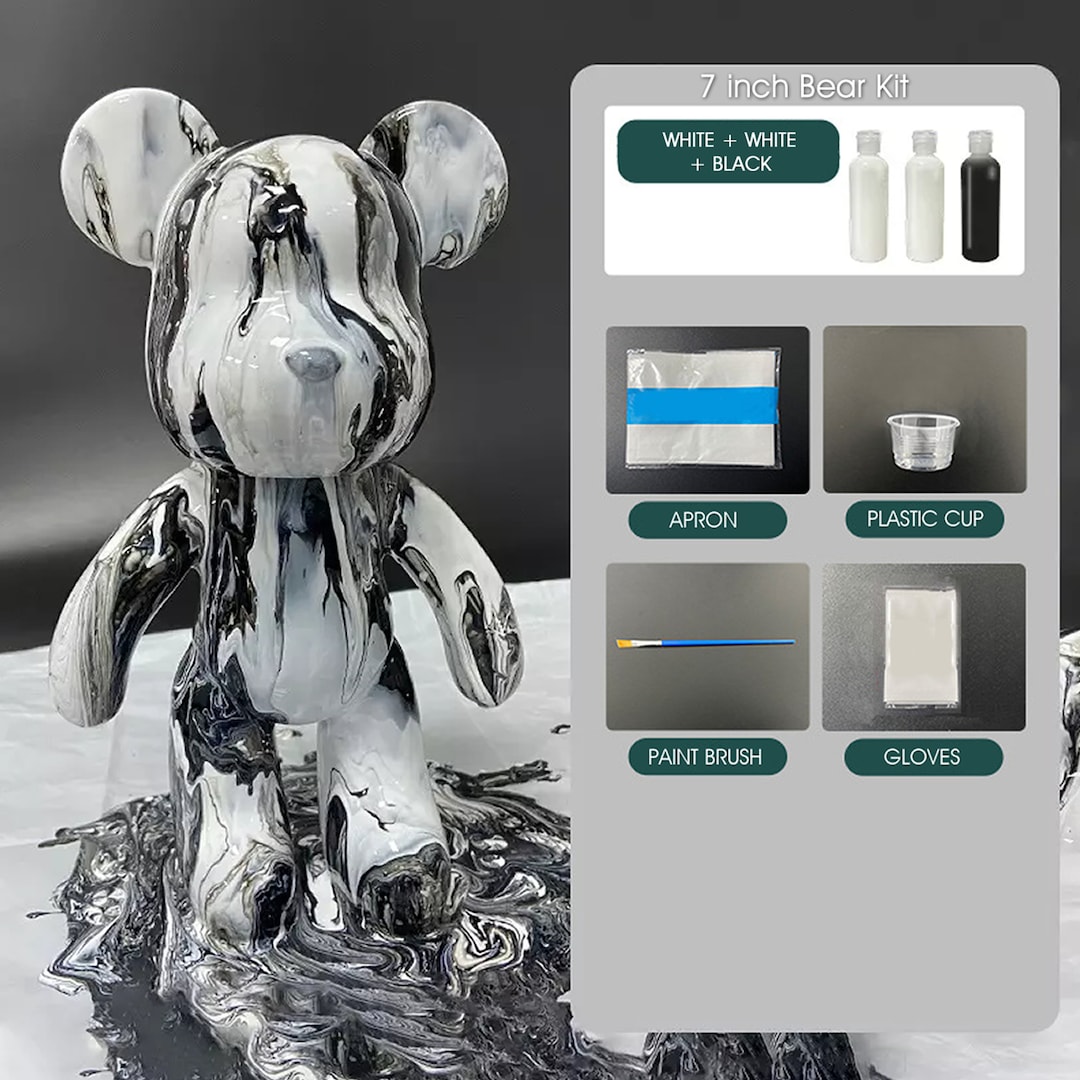 7" Pour Over Acrylic Fluid Paint Bear Kit Easy DIY Create Customize Art ...