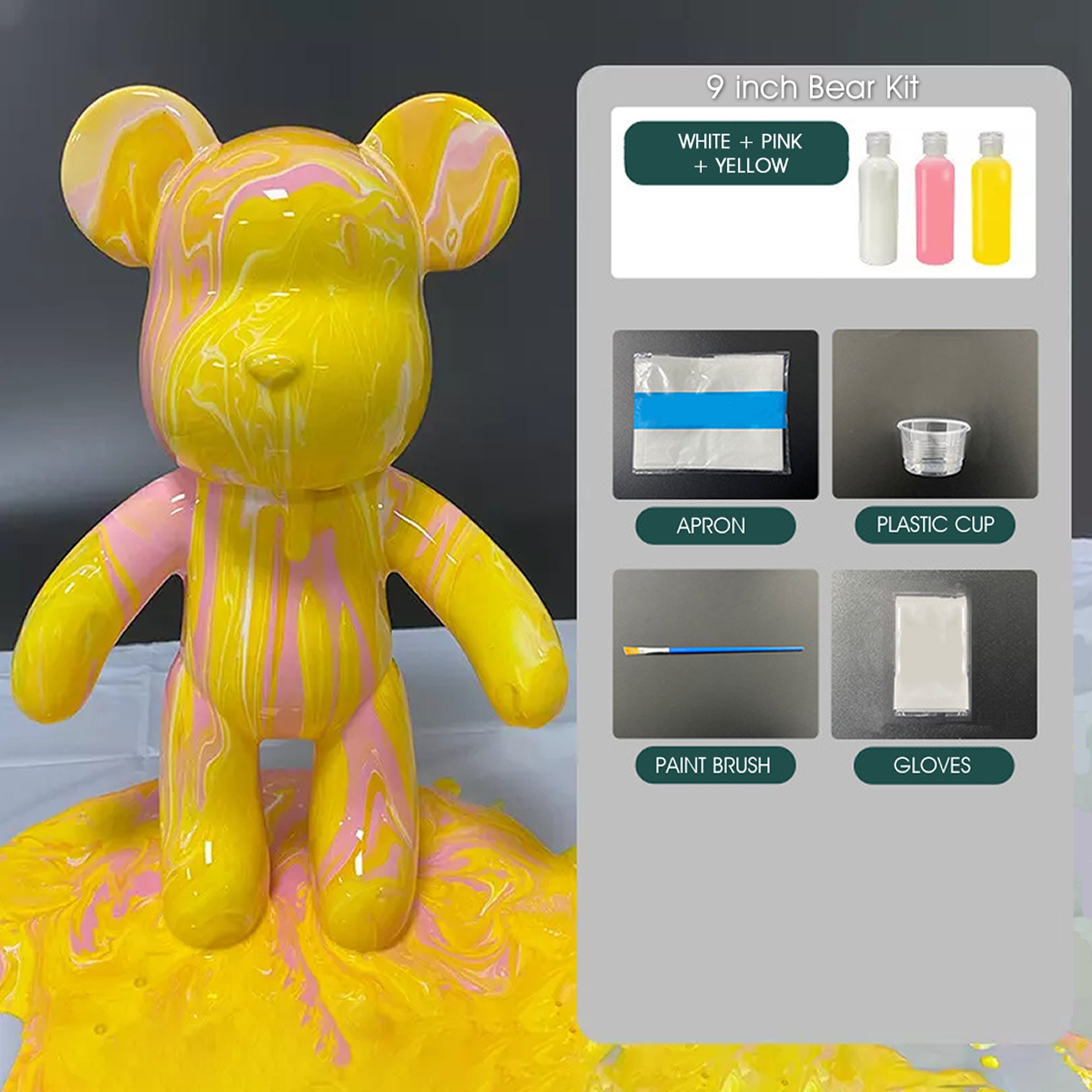 Pour Over Acrylic Fluid Paint Bear Kit Easy 9 DIY Create Customize Art ...