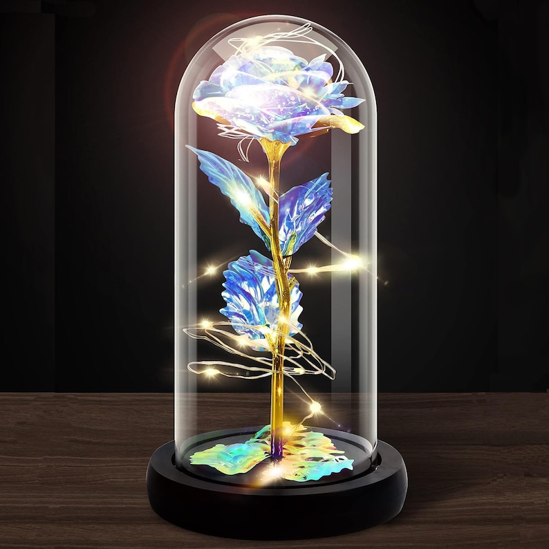 LED Light Eternal Glass Rose in Glass Dome Flower Forever Rose Gift for ...