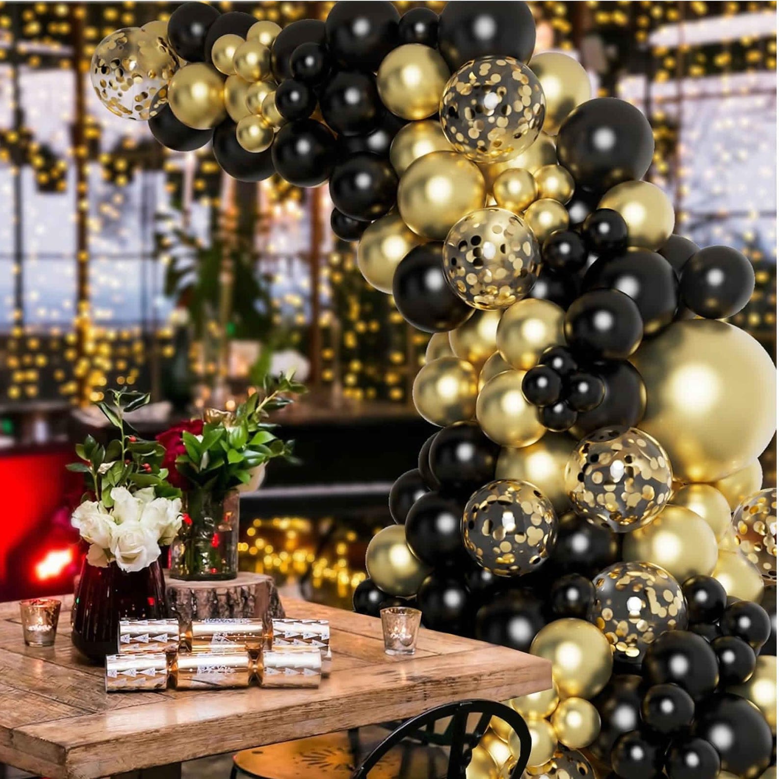 138pcs Black Gold Confetti Gold Party Balloon Garland for New Year ...