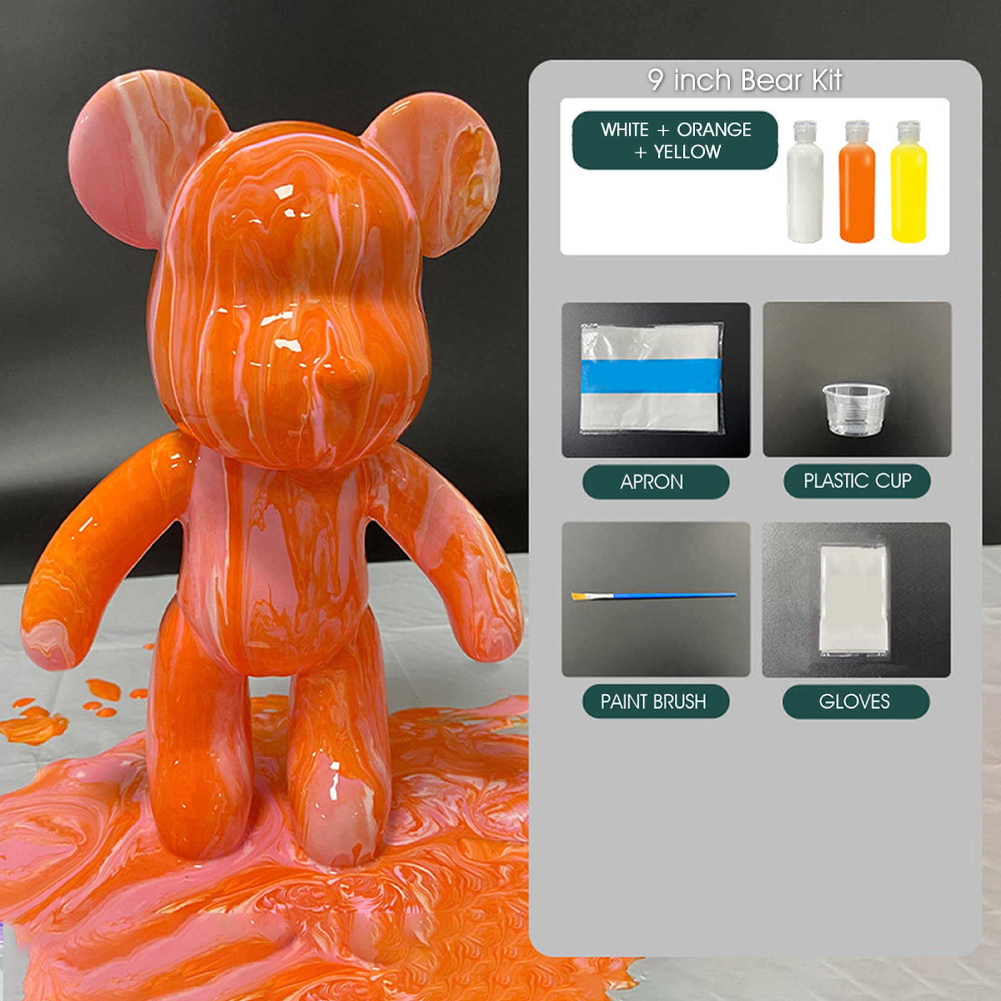 Pour Over Acrylic Fluid Paint Bear Kit Easy 9 DIY Create Customize Art ...