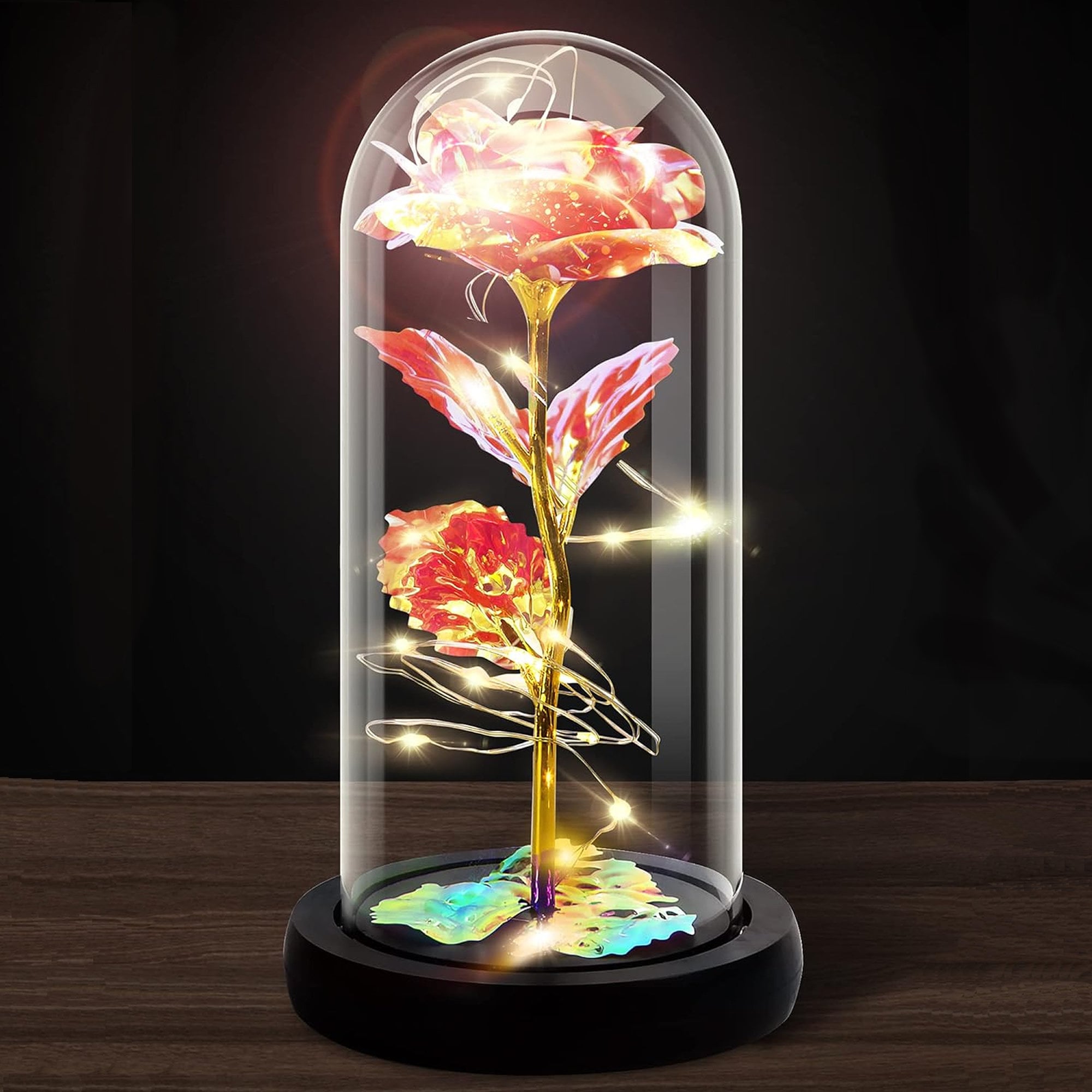 LED Light Eternal Glass Rose in Glass Dome Flower Forever Rose Gift for ...