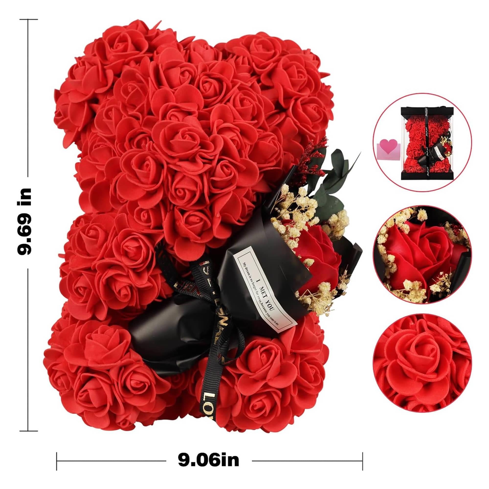 Forever Rose Bear Gift Set With Heart Necklace, Hand Made Red Rose Bear ...