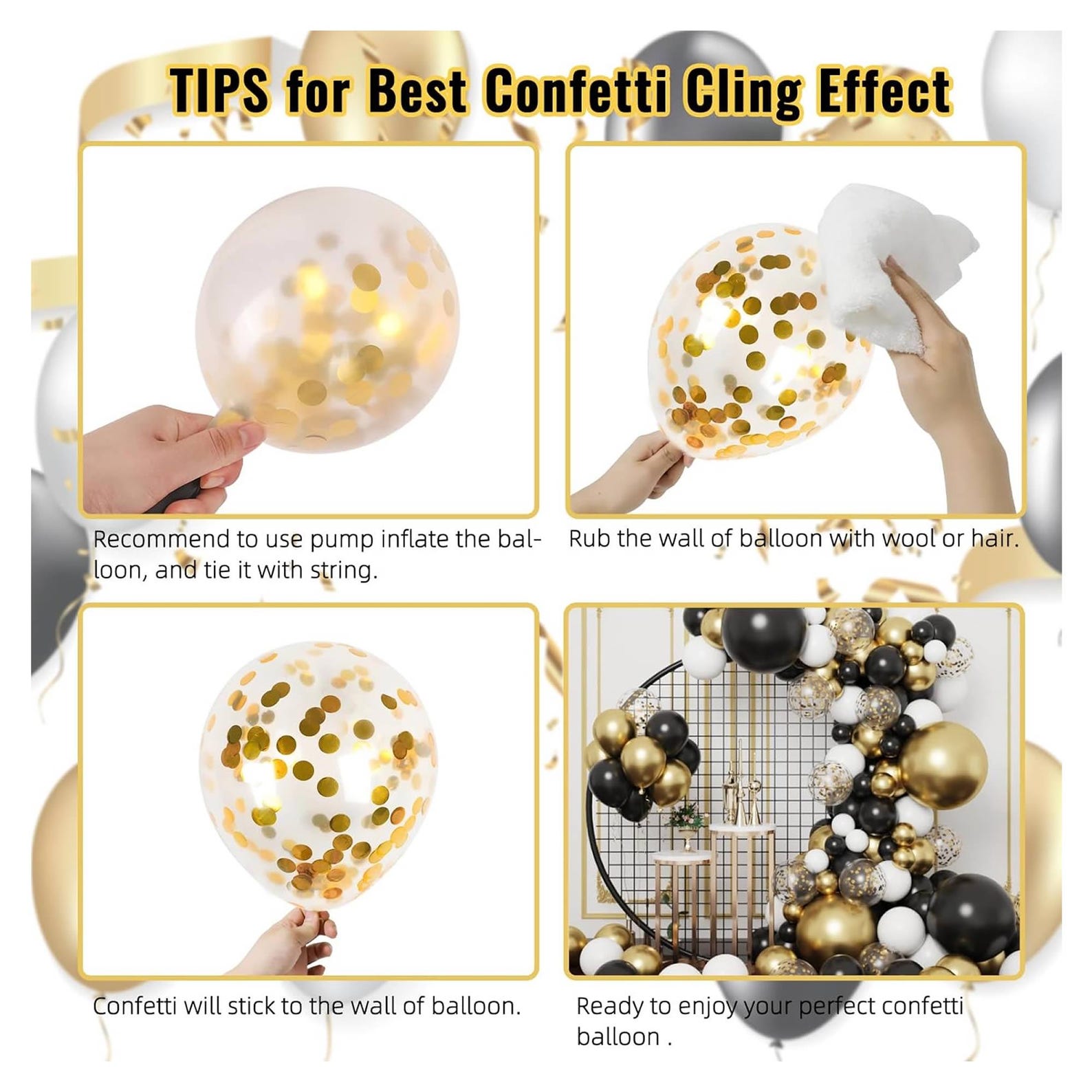 140 Pcs Metallic Black and Gold Party Balloon Kit for Boho Wedding ...