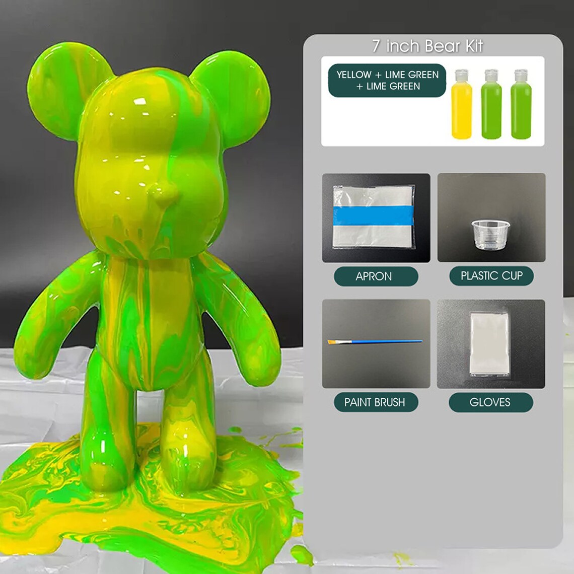 7 Pour Over Acrylic Fluid Paint Bear Kit Easy DIY Create Customize Art ...