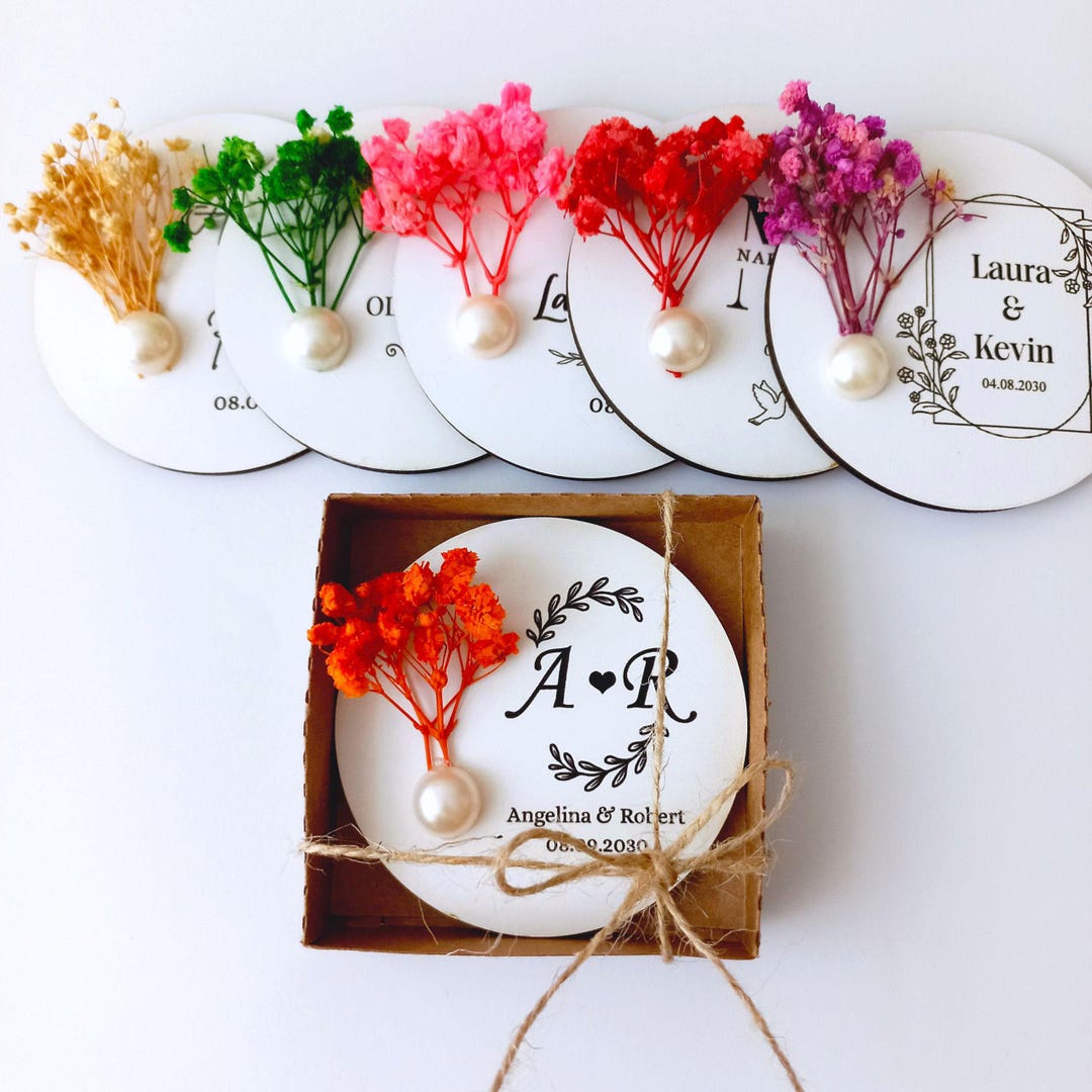 Rustic Wood Wedding Favor Magnets: Save the Date, Dried Flowers - Etsy